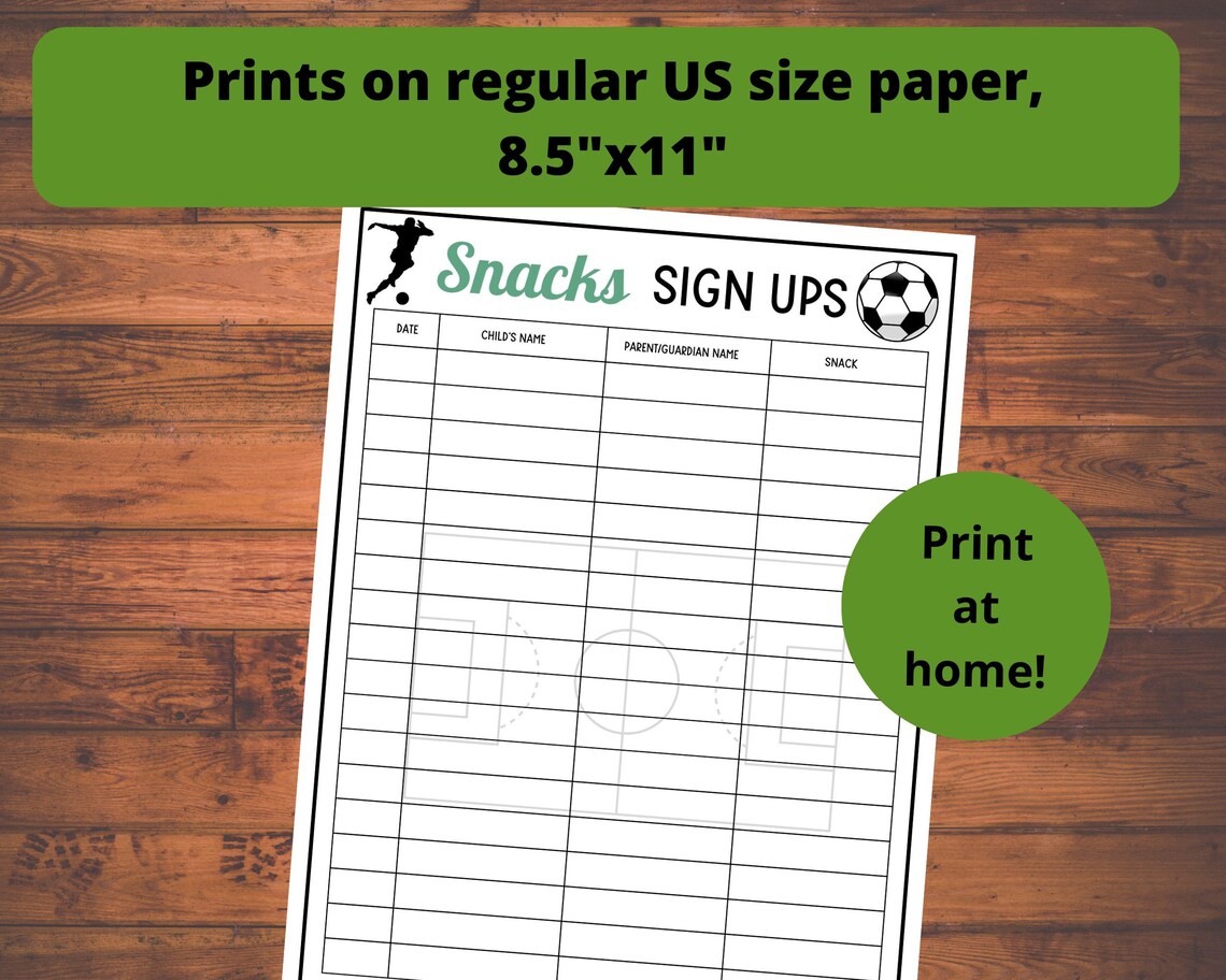 Soccer Snack Sign up Sheet Soccer Printable, Soccer Snacks Sign Up ...