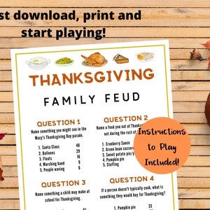 Thanksgiving Day Family Feud Trivia Game - Friendsgiving Games, Turkey ...