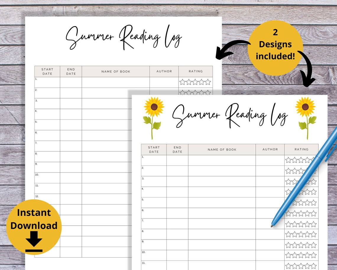 Summer Reading Log Summer Reading Chart Kids Reading Log - Etsy