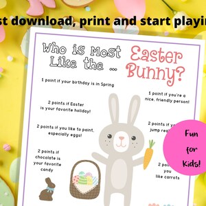 Who is Most Like the Easter Bunny - Kids Easter Game, Easter Printable ...