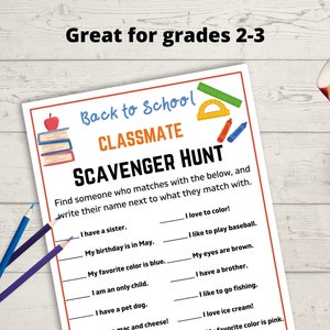 Back to School Classmate Scavenger Hunt Game - Icebreaker Game for Kids ...