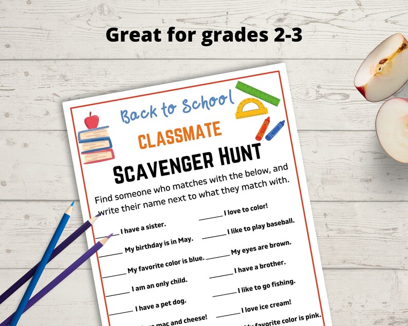 Back to School Classmate Scavenger Hunt Game - Icebreaker Game for Kids ...