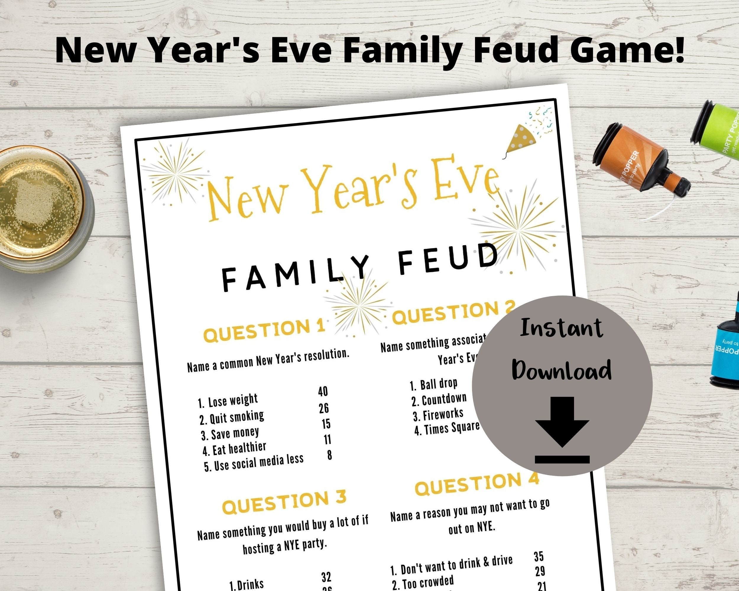 New Year's Eve Family Feud Game - NYE Printable Family Game, New Years ...