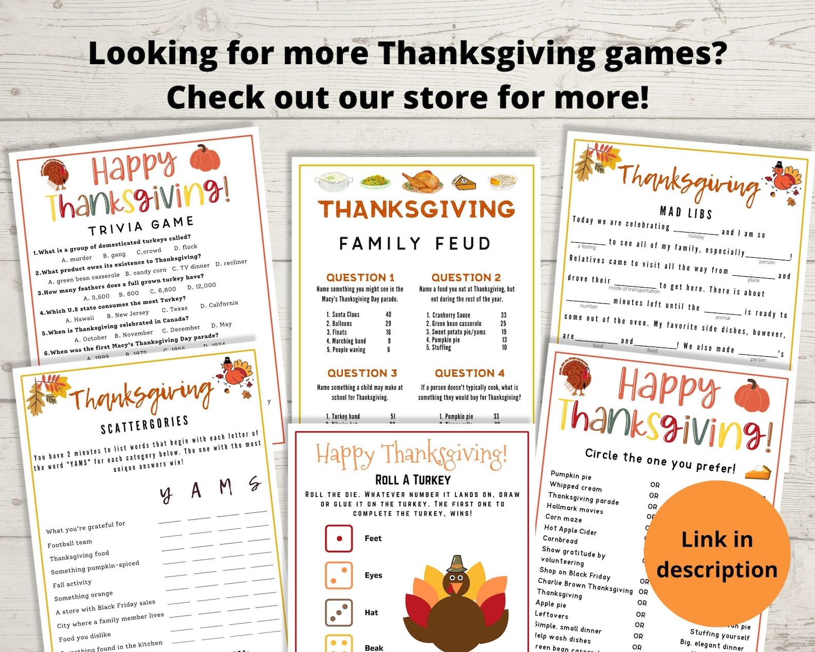 Thanksgiving Day Family Feud Trivia Game Friendsgiving - Etsy