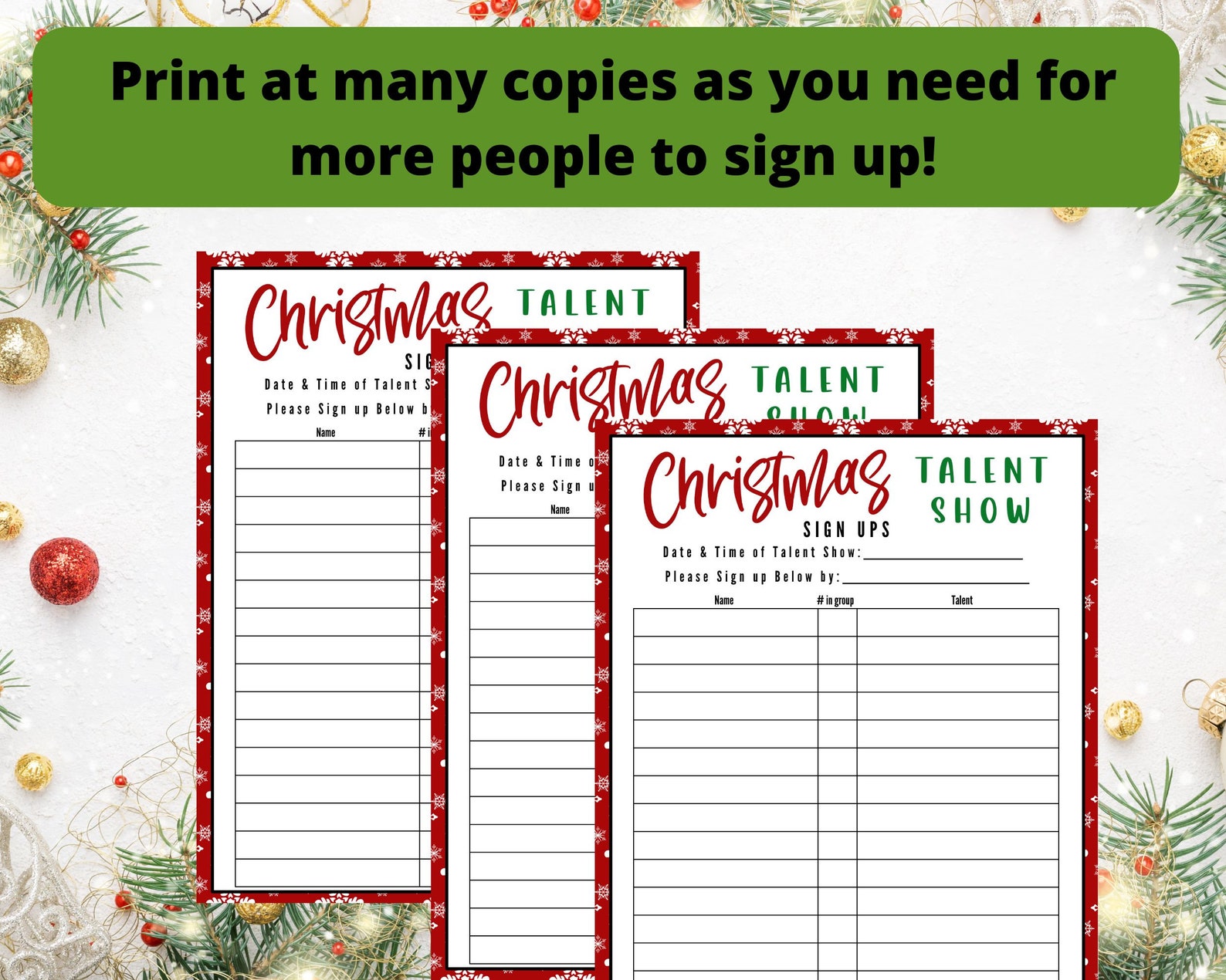 Christmas Talent Show Sign up Sheet - School Talent Show Signup, Talent ...