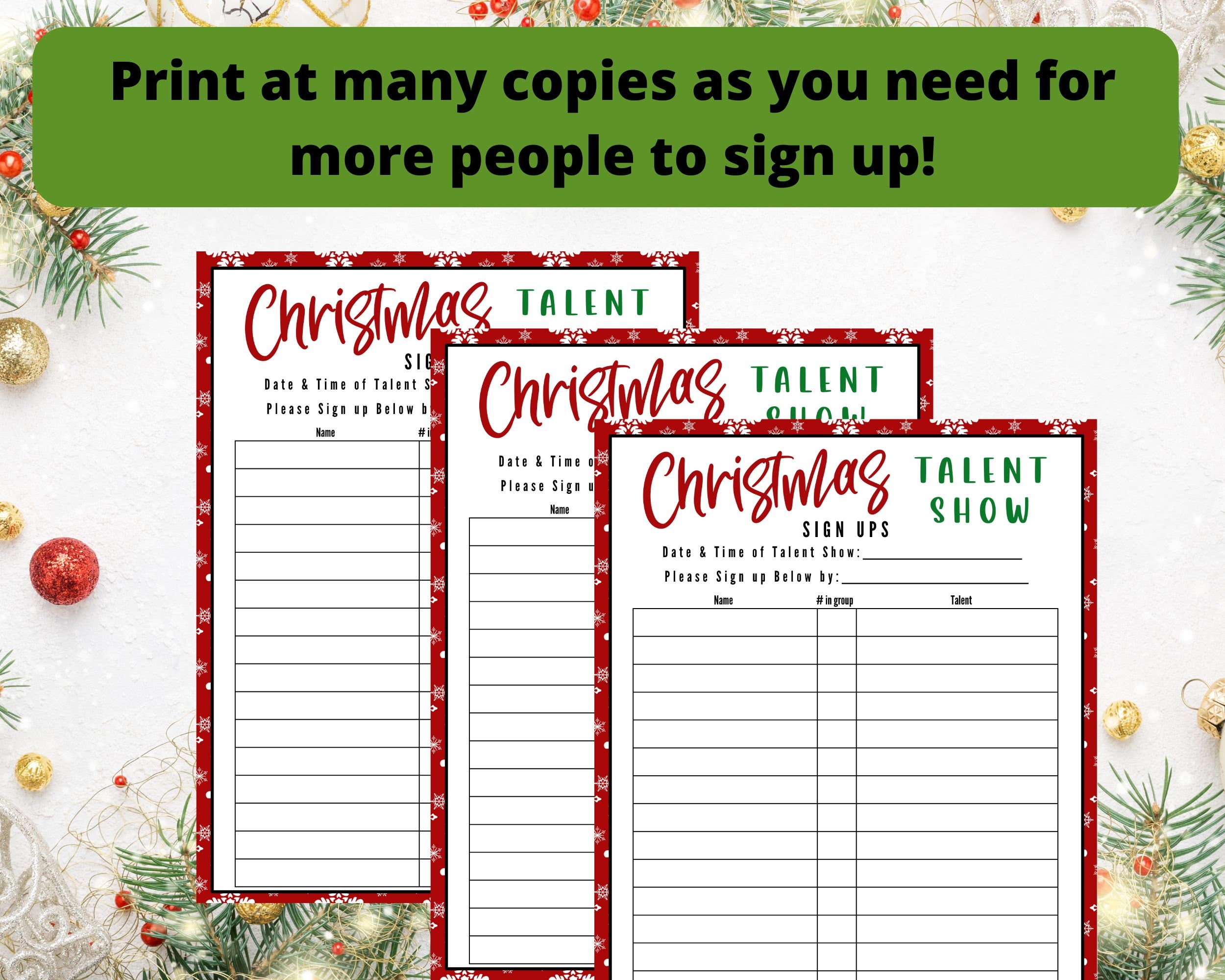Christmas Talent Show Sign up Sheet - School Talent Show Signup, Talent ...