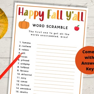 Fall Word Scramble Game - Kids Word Games, Autumn Game, Fall Printables ...