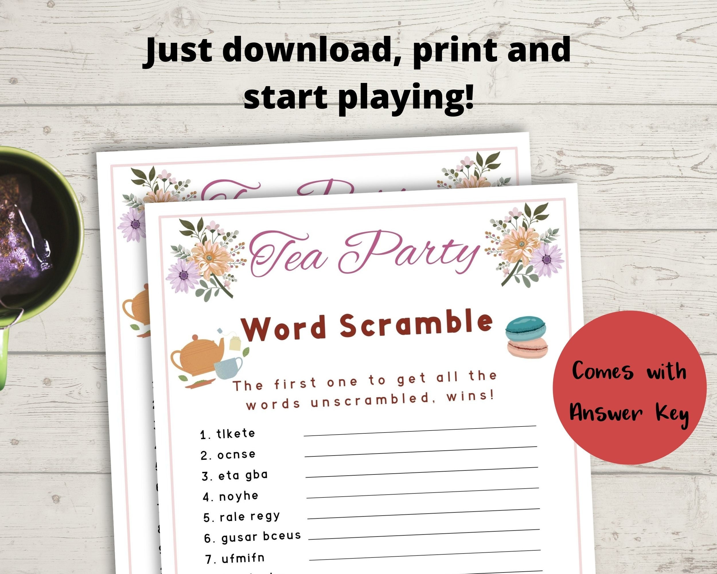 Tea Party Game Word Scramble Afternoon Tea, Children's Tea Party ...