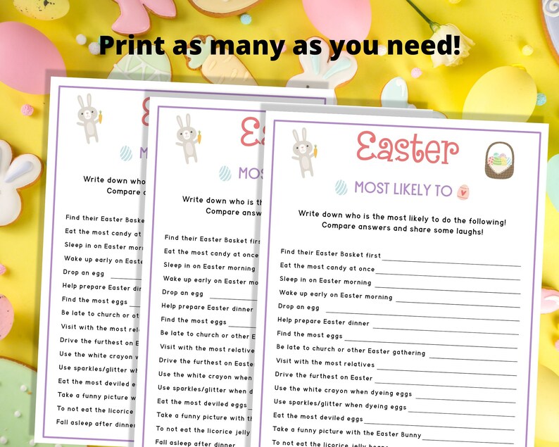 Easter Most Likely to Game - Adult Easter Game, Family Easter Game ...