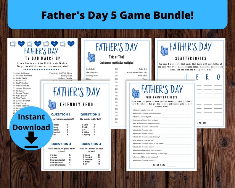 Fathers Day Games - Printable Fathers Day Game Bundle, Dad's Day ...
