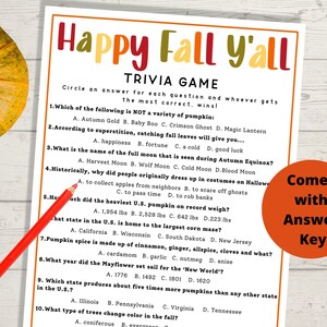 Fall Trivia Game - Autumn Trivia Quiz, Fall Printables, Printable ...