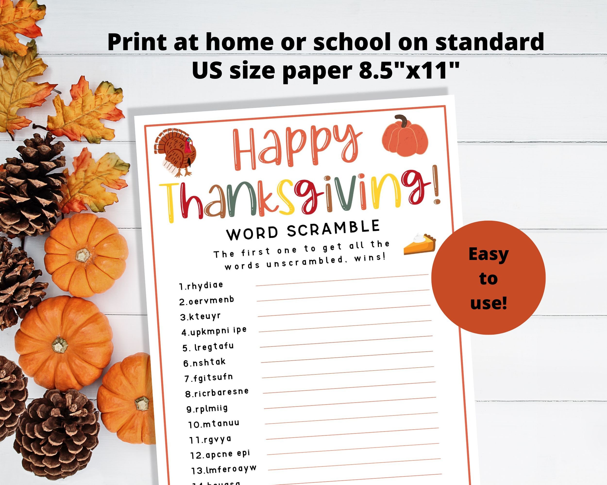 Thanksgiving Word Scramble - Word Game, Thansgiving Kids Game ...