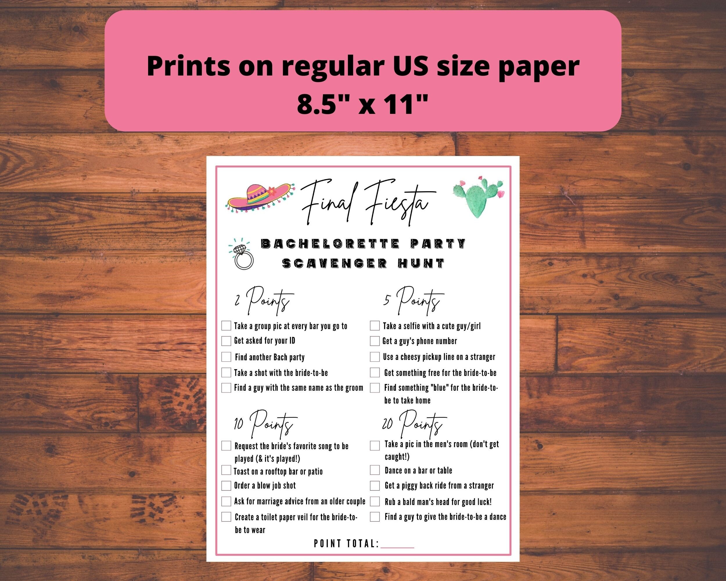 Final Fiesta Bachelorette Party Scavenger Hunt Game - Printable Mexican ...