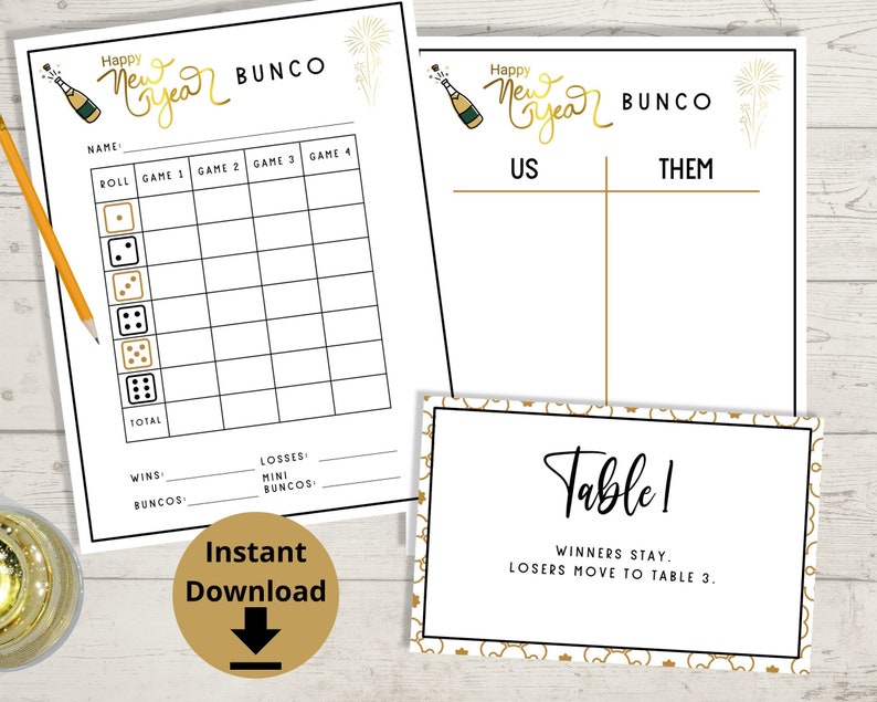 New Year's Eve Bunco - Bunco Printables, Bunco Game, NYE Bunco. Bunco ...