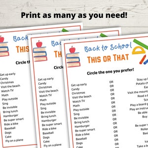 Back to School This or That Children's Game - First Day of School ...