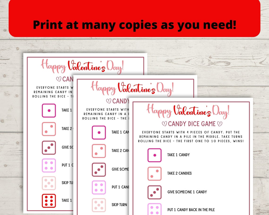 Valentine's Day Candy Dice Children's Game Valentine's Day Classroom ...