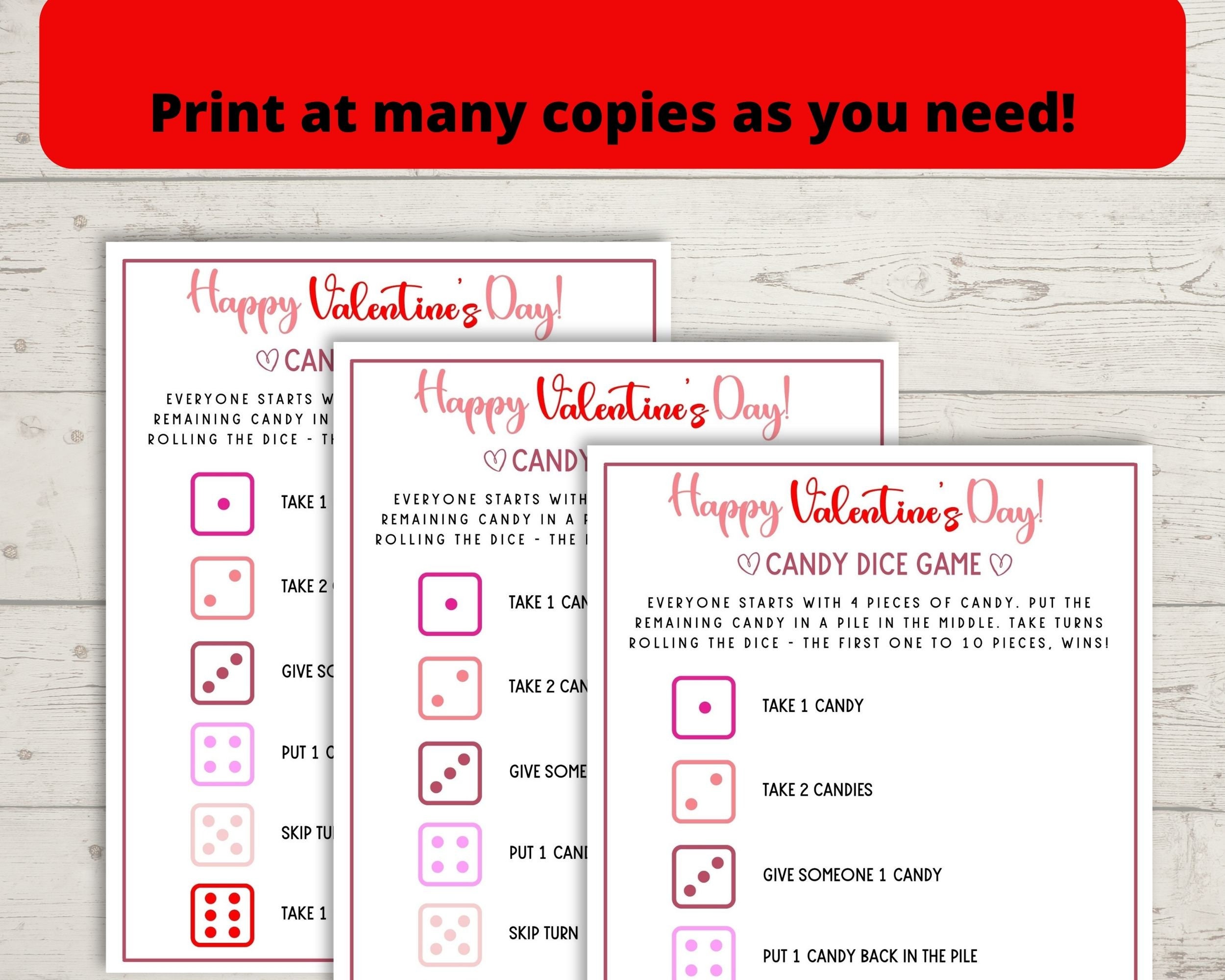 Valentine's Day Candy Dice Children's Game Valentine's Day Classroom ...