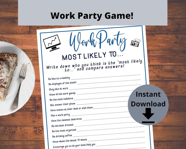 Work Party Game - Office Party Printable, Most Likely to Employee ...