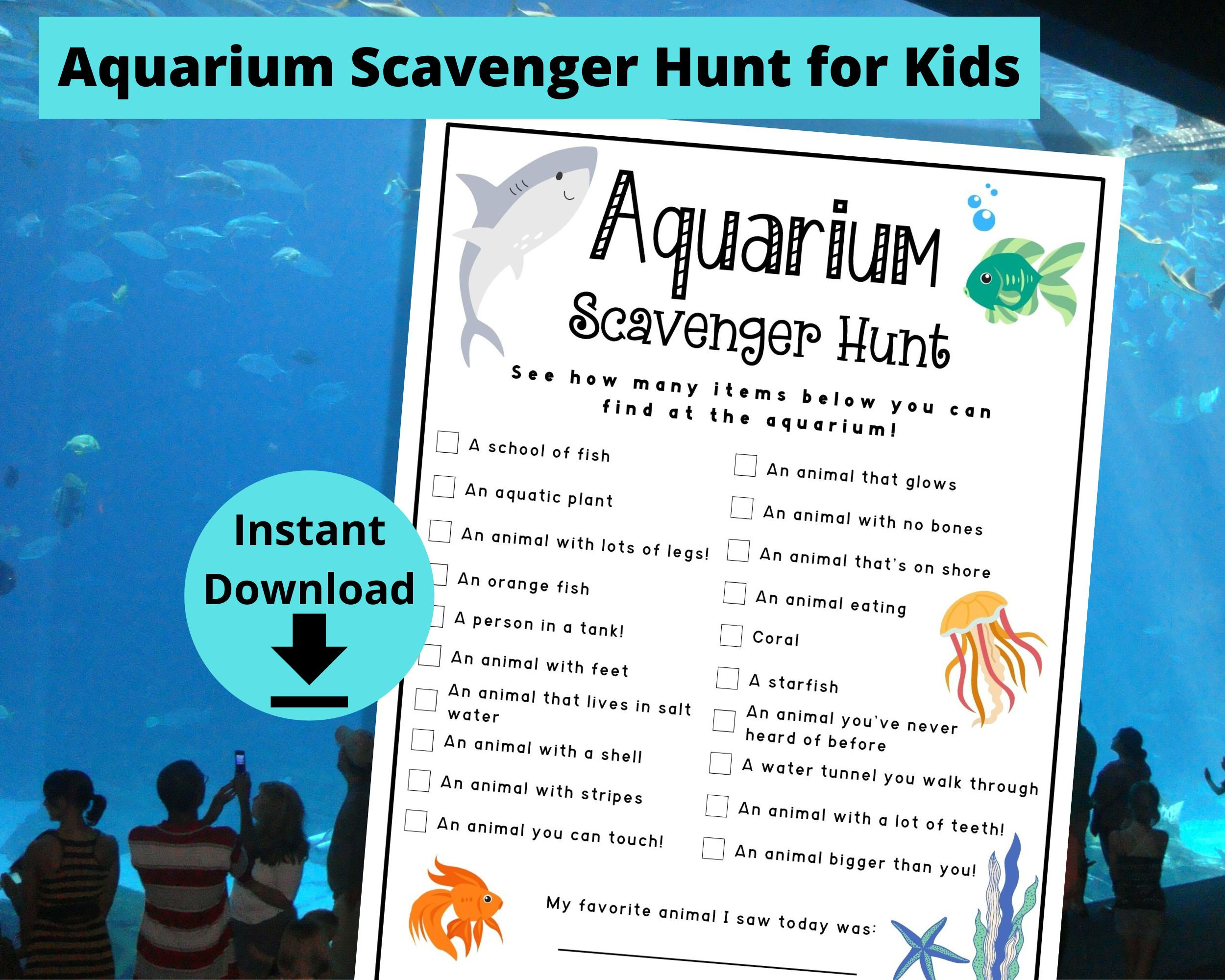 Aquarium Scavenger Hunt - Aquarium Treasure Hunt, Ocean Hunt for Kids ...