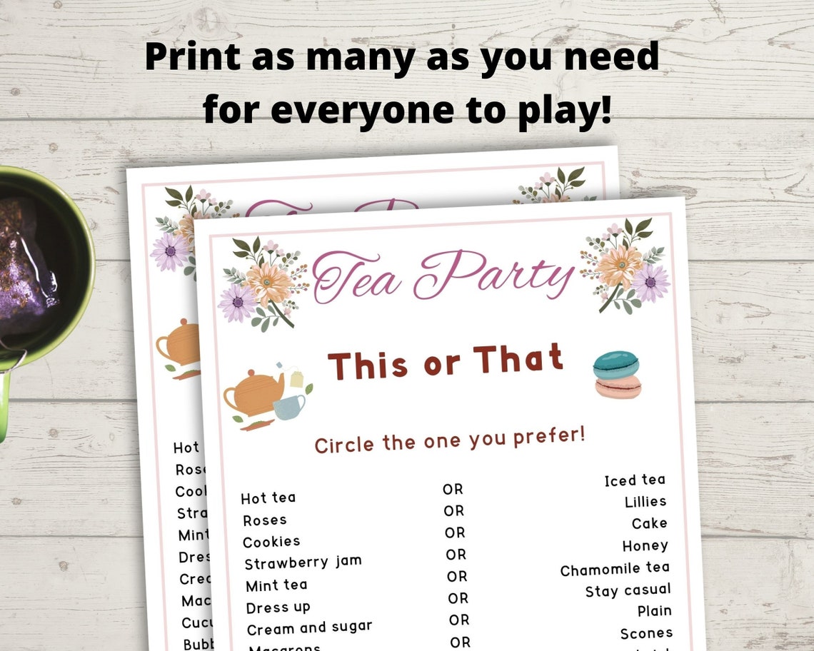 Tea Party Game This or That Printable Game High Tea - Etsy