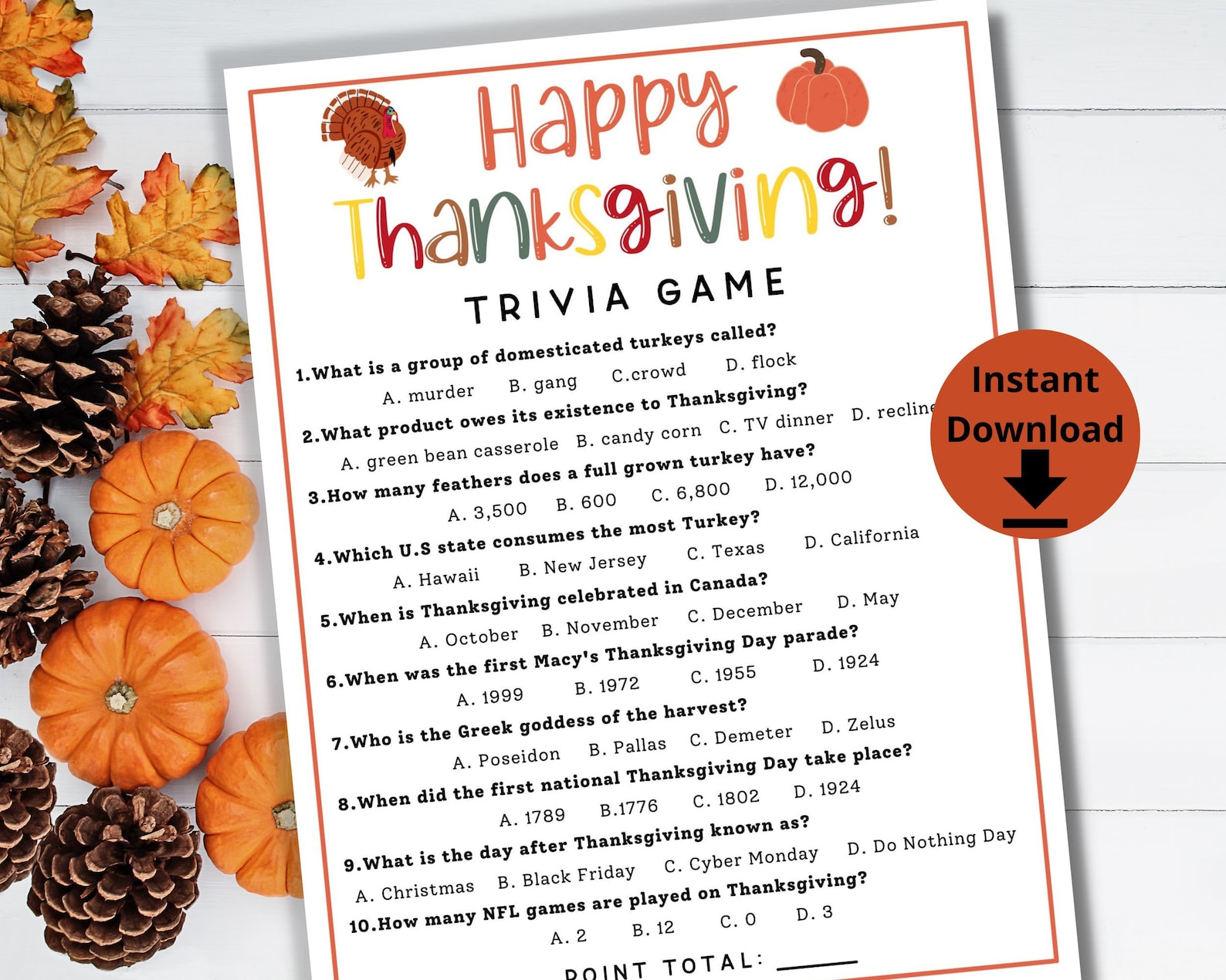 Thanksgiving Trivia Game - Thanksgiving Trivia, Friendsgiving Trivia ...