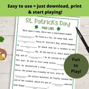 St Patrick's Day Mad Libs Word Game - Saint Patricks Day Game, Children ...