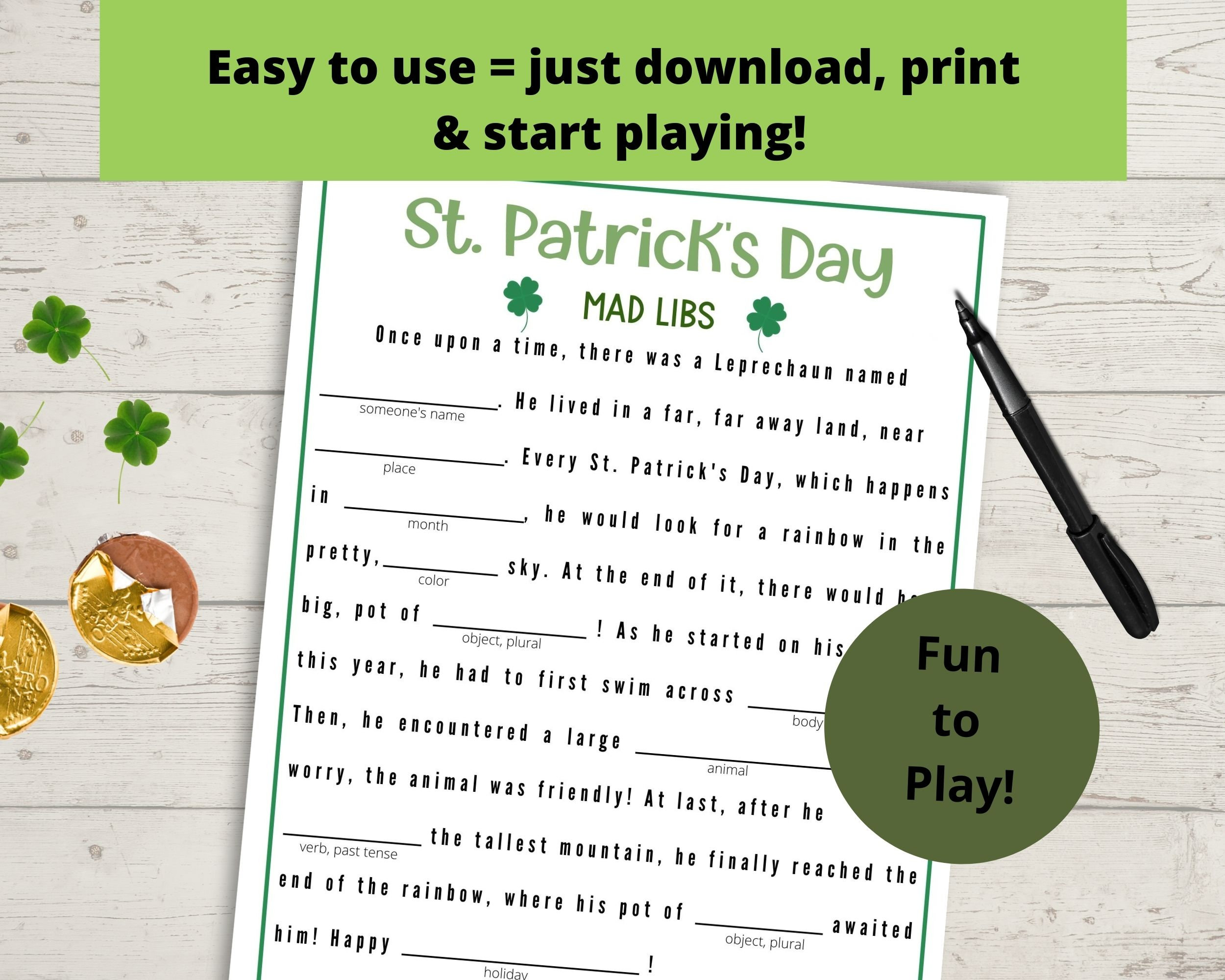 St Patrick's Day Mad Libs Word Game - Saint Patricks Day Game, Children ...