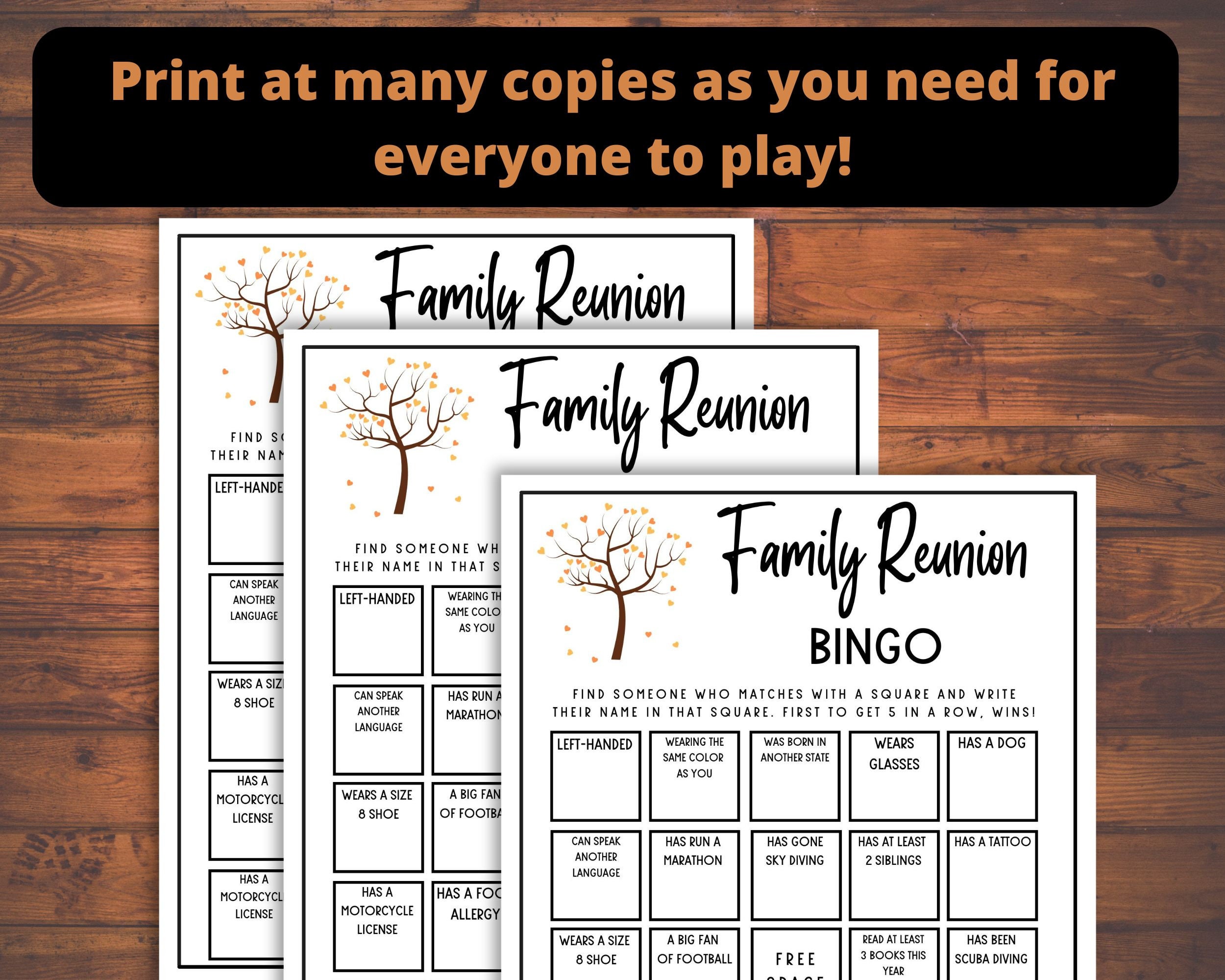 Family Reunion Bingo Family Reunion Game Find the Guest - Etsy