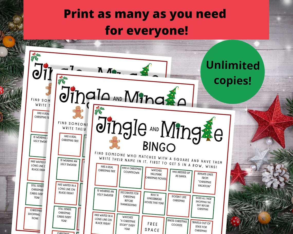 Work Holiday Bingo Jingle Mingle Bingo, Mix and Mingle Bingo, Workplace ...