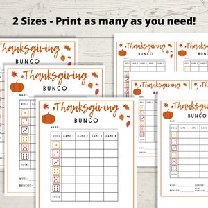 Thanksgiving Bunco - Fall Bunco Score Cards, Printable Bunco Game ...