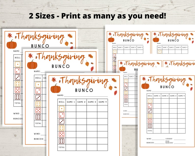 Thanksgiving Bunco - Fall Bunco Score Cards, Printable Bunco Game ...
