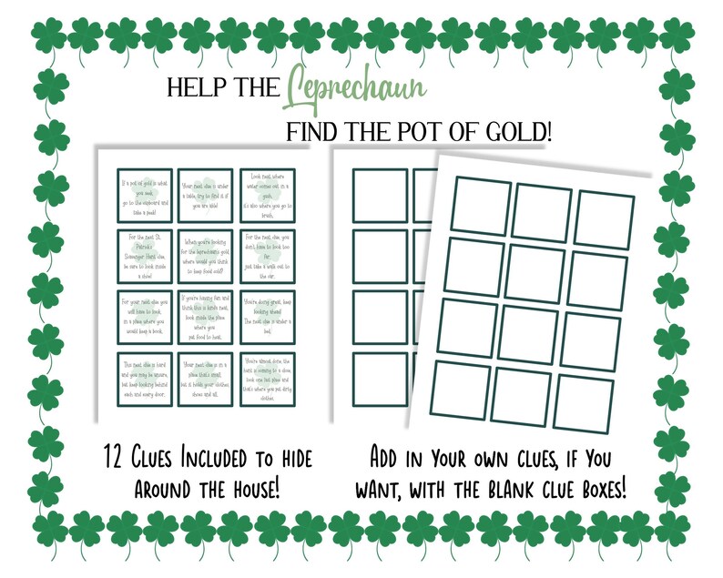 St Patricks Day Scavenger Hunt Printable Leprechaun Game, Saint Patrick ...