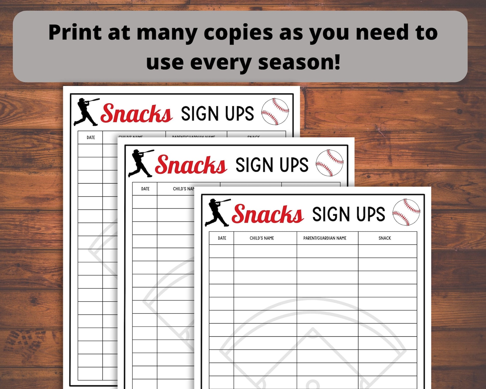 Baseball Snack Sign up Sheet Baseball Printable, Baseball Snacks Sign ...