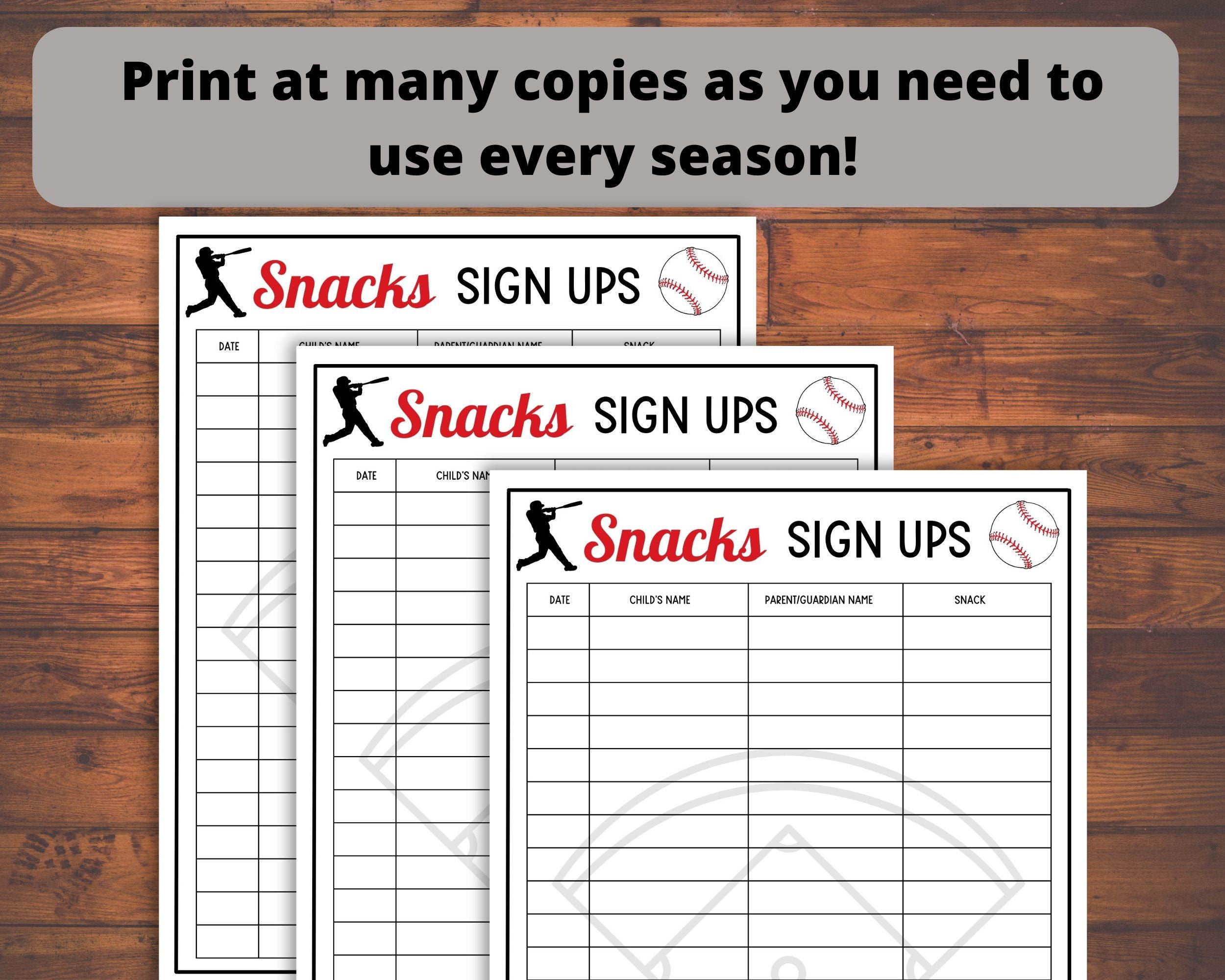 Baseball Snack Sign Up Sheet Baseball Printable Baseball Snacks Sign 