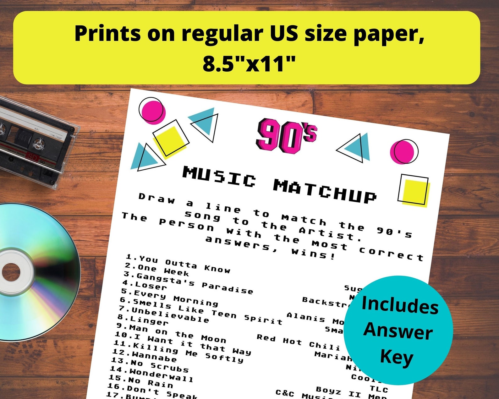 90 s Music Matchup Trivia Game 90s Themed Birthday Game Etsy 90 s Music Matchup Trivia Game 90s Themed Birthday Game Etsy