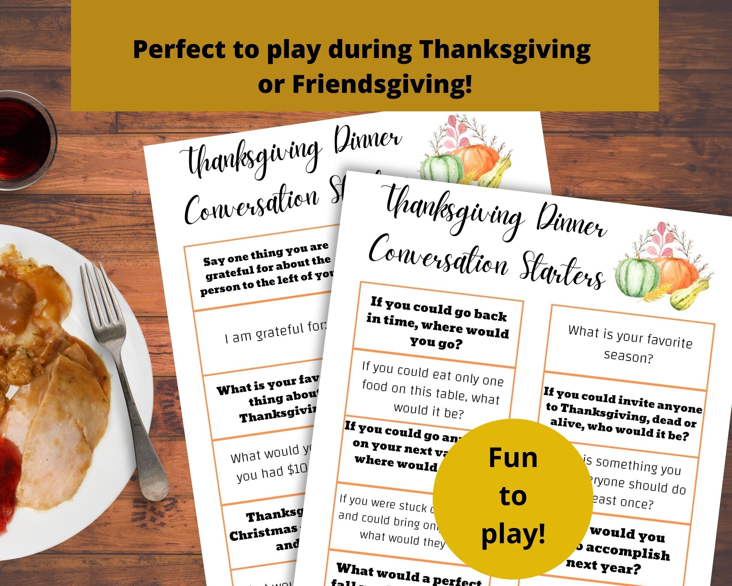 Thanksgiving Conversation Starters Game for Friendsgiving - Etsy