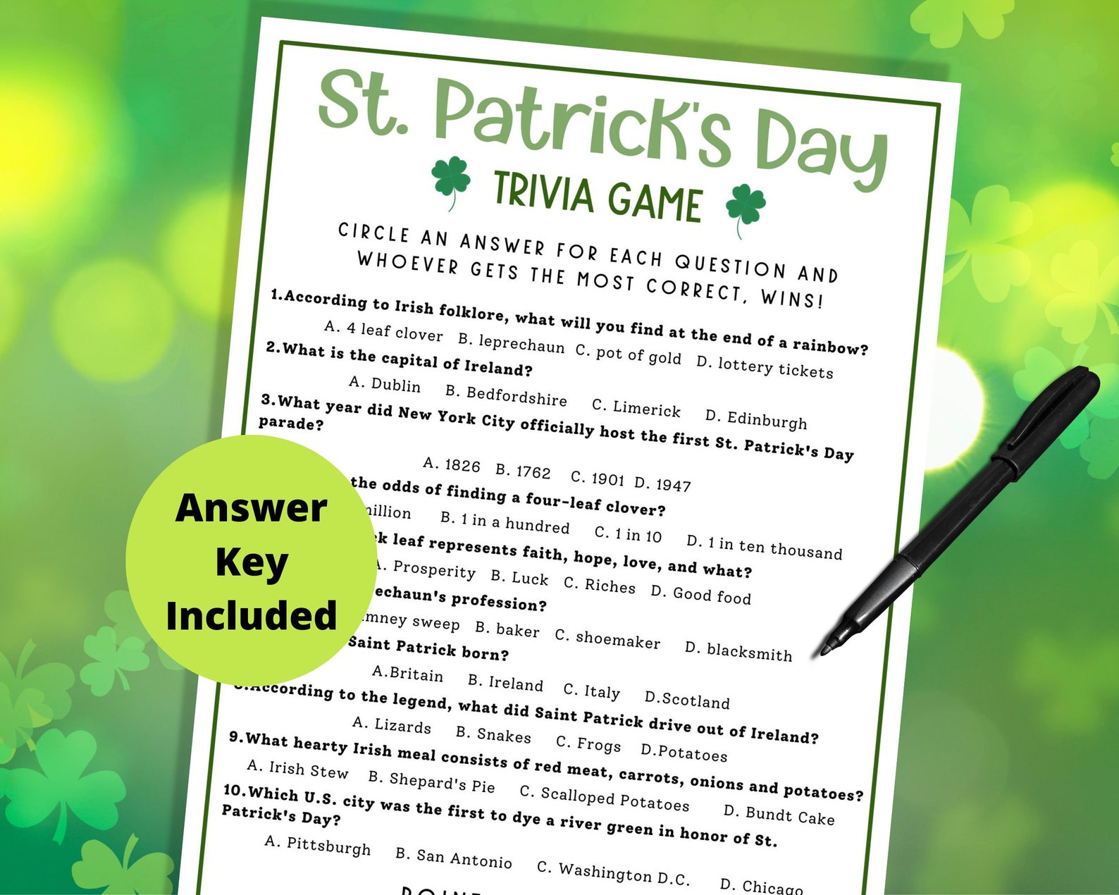 St Patricks Day Trivia - , Saint Patricks Day Trivia Game, St Patricks ...