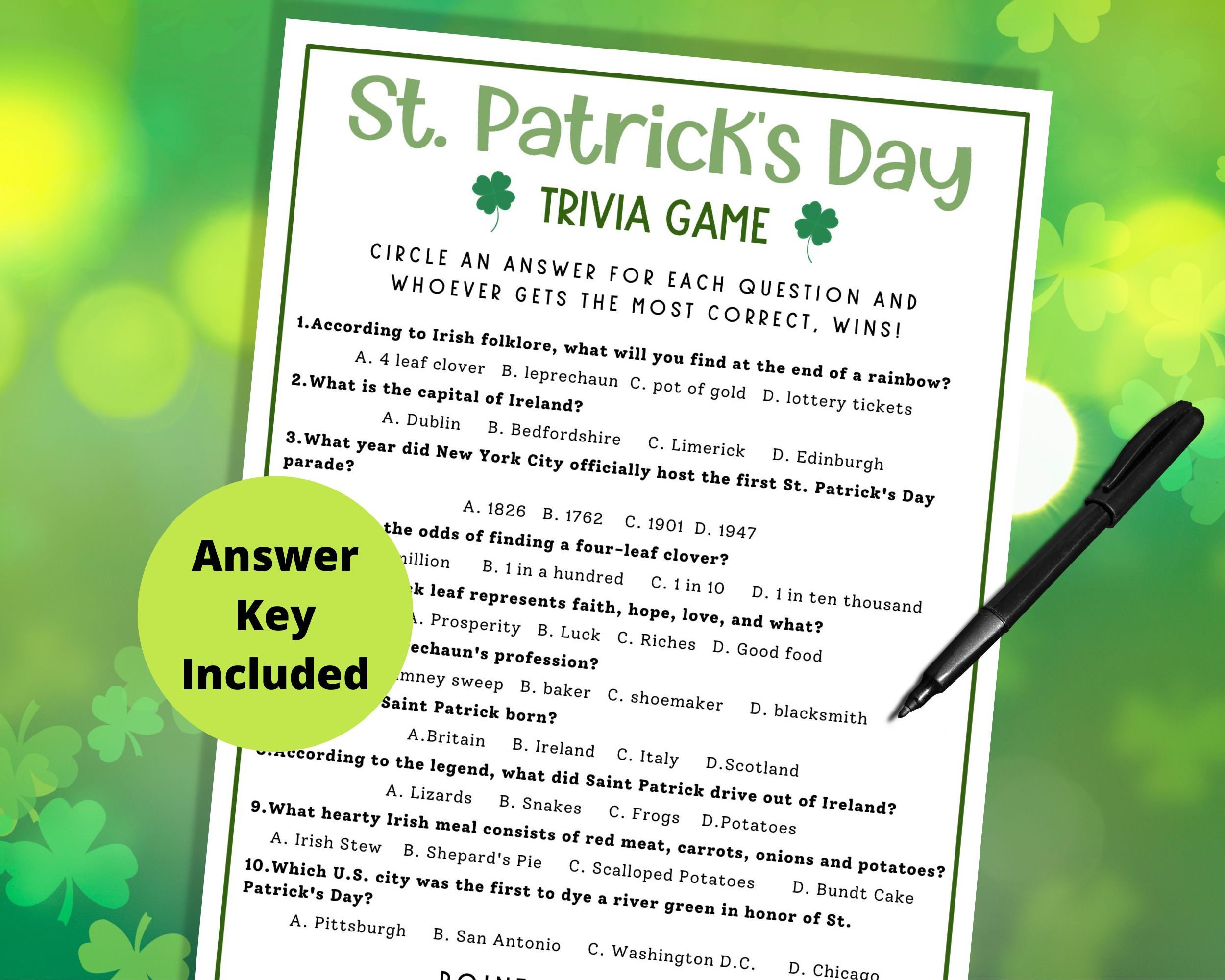 St Patricks Day Trivia - , Saint Patricks Day Trivia Game, St Patricks ...