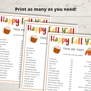 Fall This or That Game - Fall Printables, Autumn Would You Rather, Kids ...