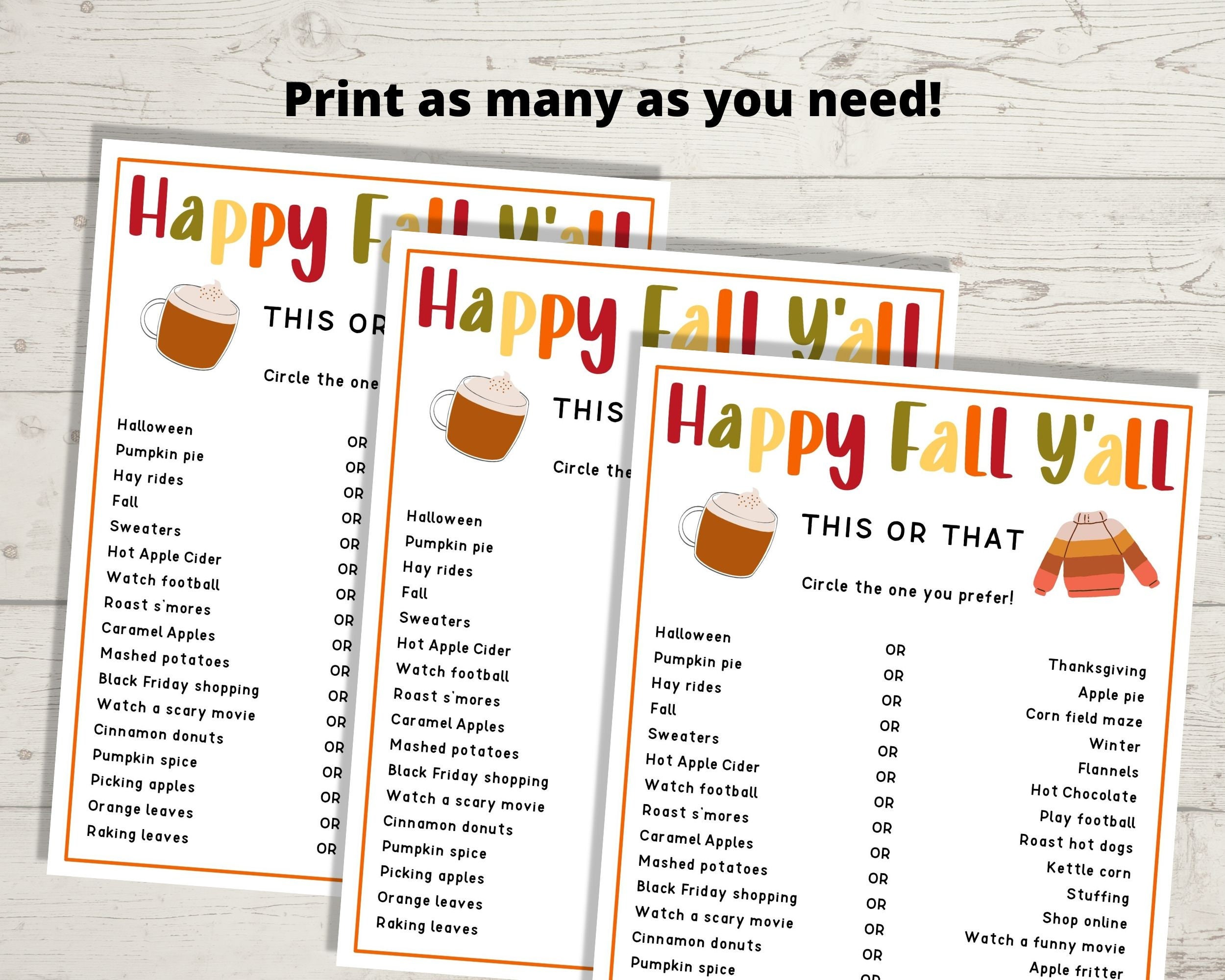 Fall This or That Game - Fall Printables, Autumn Would You Rather, Kids ...