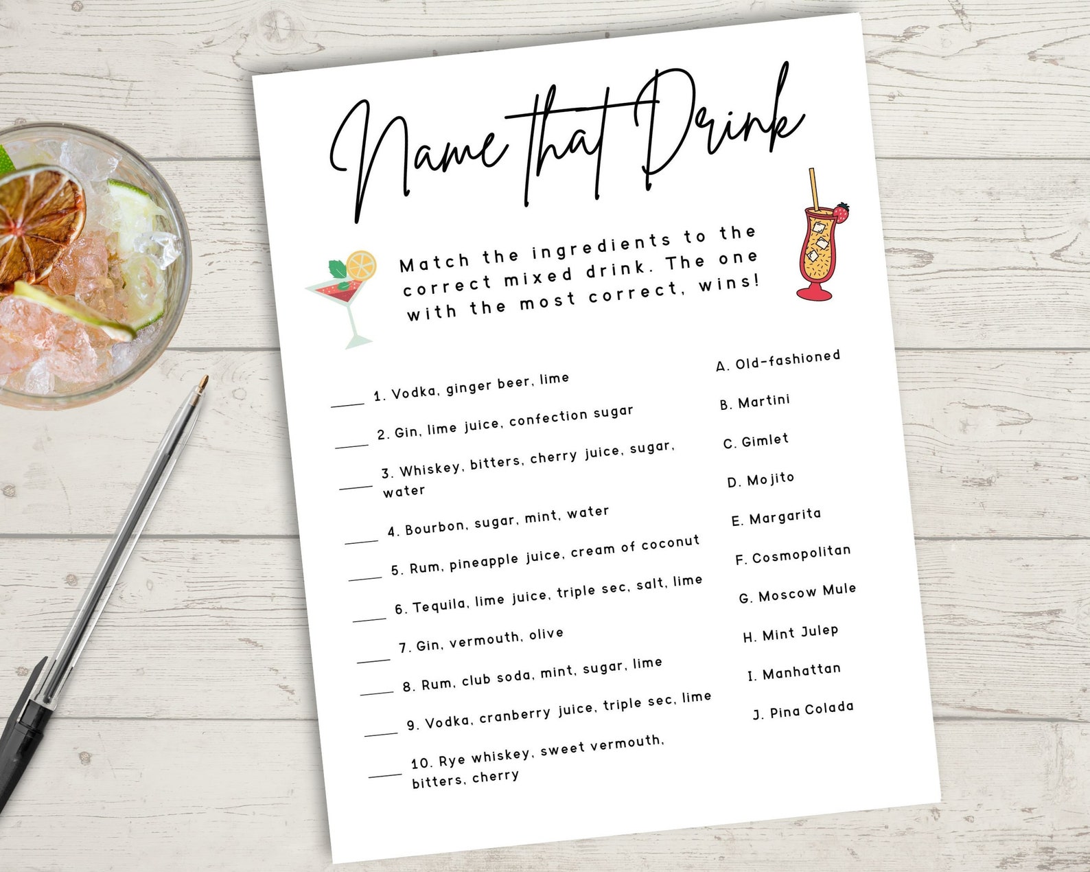 Bachelorette Party Game Name That Drink Quiz, Bachelorette Party Games ...