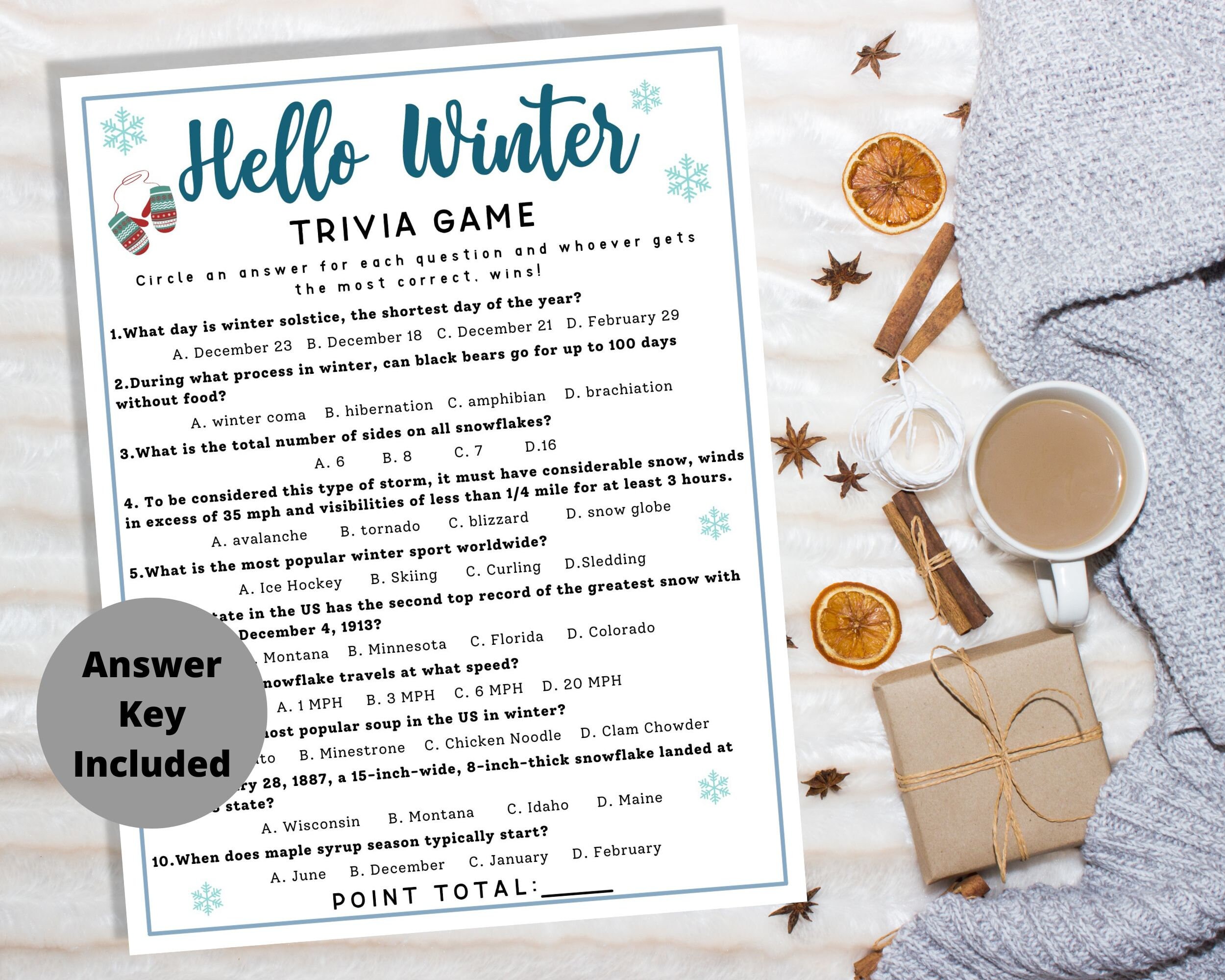 Winter Trivia Game Fun Winter Activity, Winter Icebreaker, Printable ...
