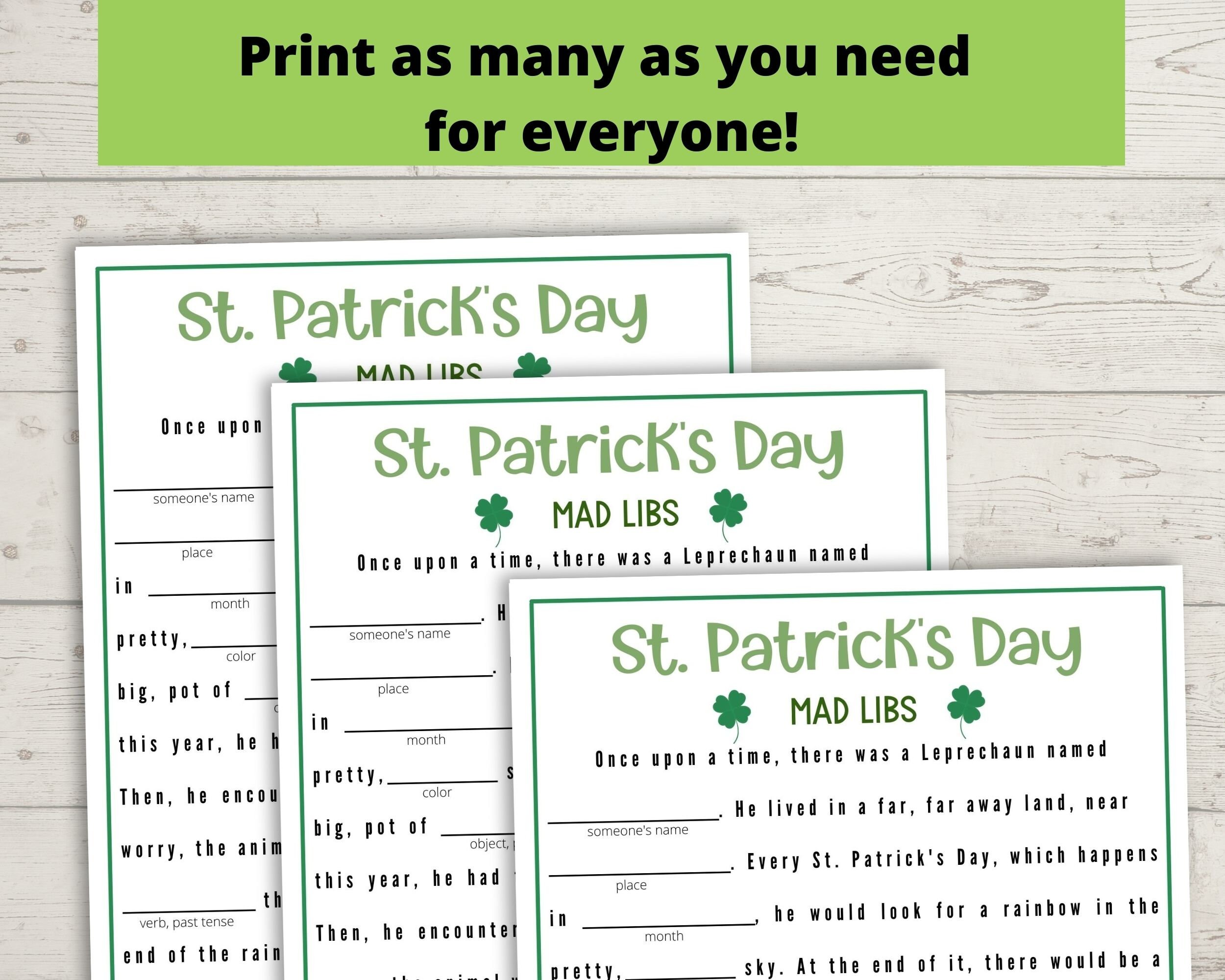 St Patrick's Day Mad Libs Word Game Saint Patricks Day Game, Children's ...