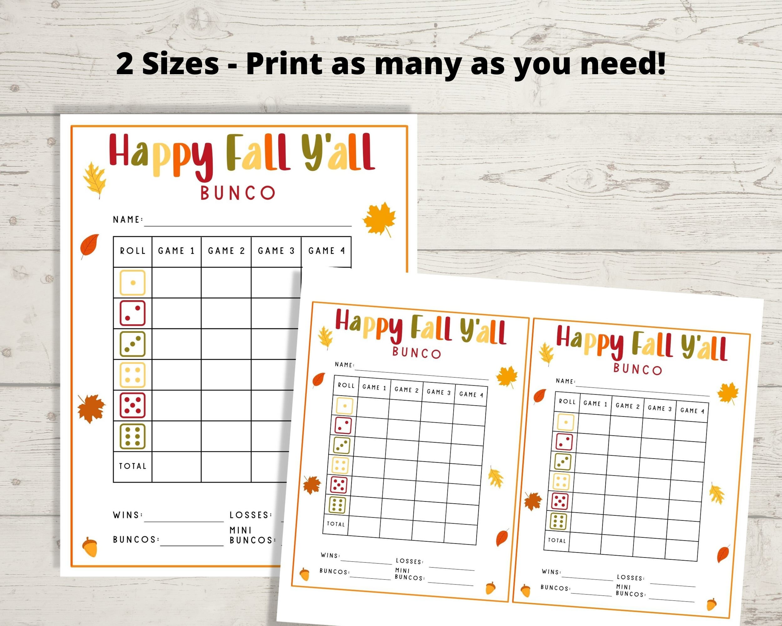 Fall Bunco - Happy Fall Y'all Bunco Printables, Bunco Game, Bunco Table ...