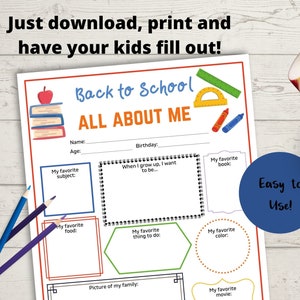 All About Me Back to School Worksheet - Children's Get to Know You Game ...