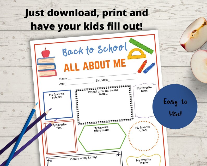 All About Me Back to School Worksheet Children's Get to Know You Game ...