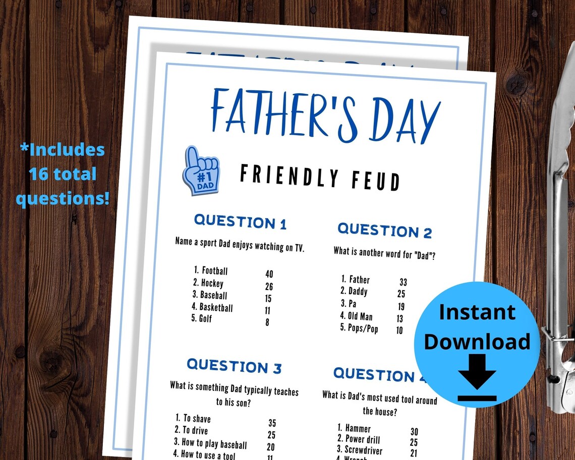 Fathers Day Friendly Feud Game - Father's Day Game, Dad's Day Activity ...