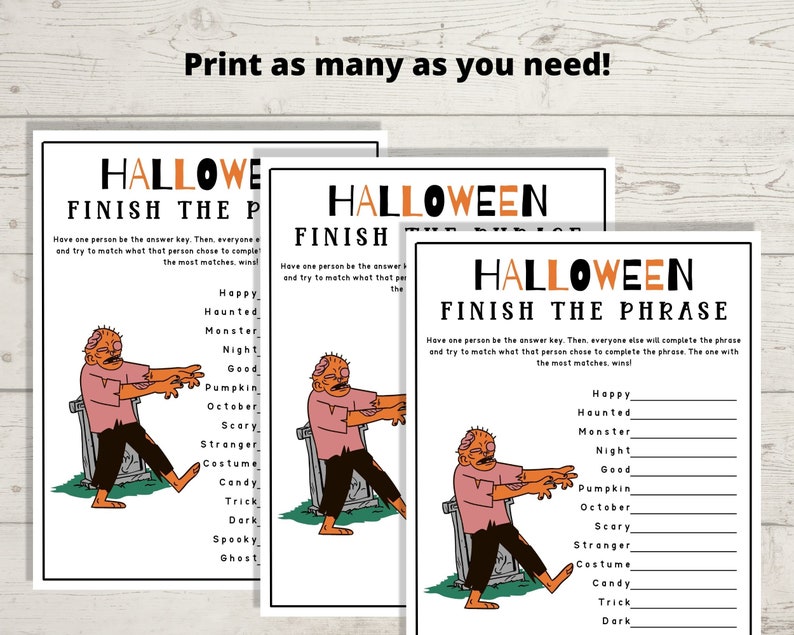 Halloween Finish the Phrase Word Game Kids Halloween Party Game ...