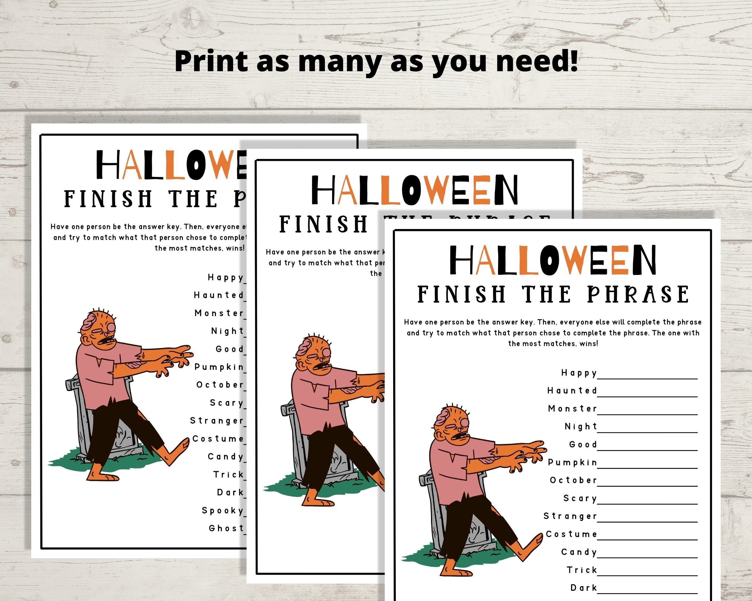 Halloween Finish the Phrase Word Game Kids Halloween Party Game ...