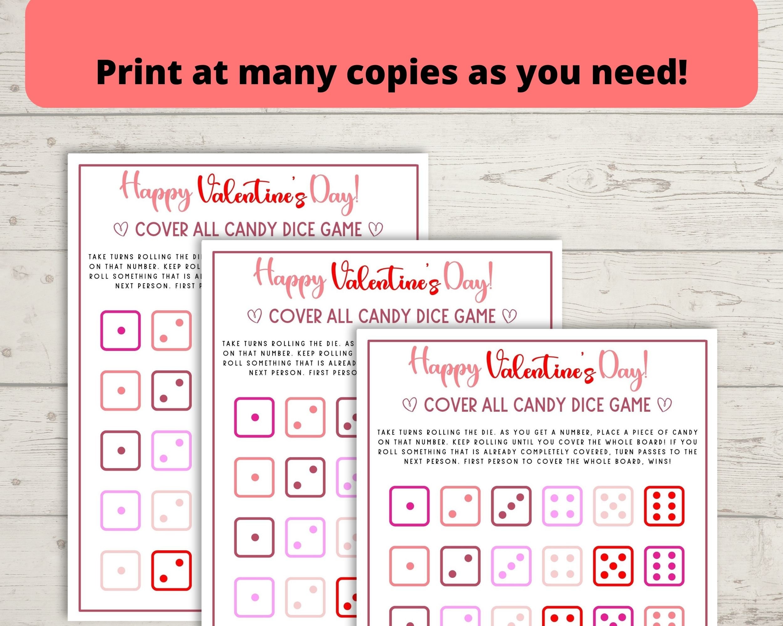 Valentine's Day Cover All Candy Dice Kid's Game - Valentine Dice Game ...